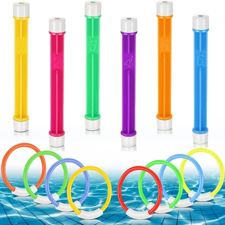 8 Pieces Swimming Pool Diving Rings, 6 Pieces Plastic Diving Sticks ...