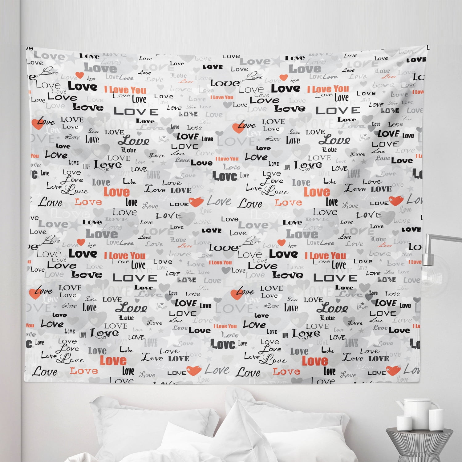 Valentines Tapestry, Different I Love You Words on Grey Backdrop with ...