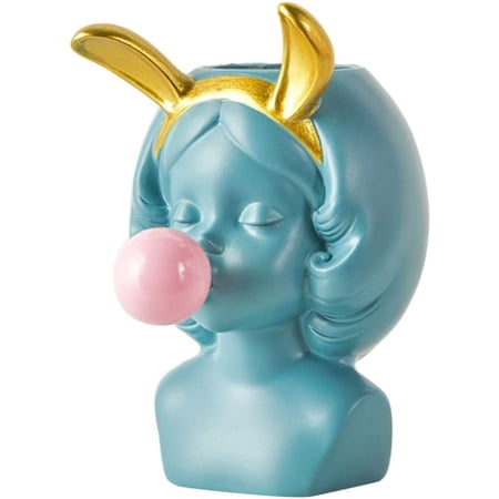 Funny Head Vase Statue Planter Pot Girl Blowing Bubbles Face Flowers ...
