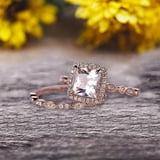 6mm Princess Cut 2.50 Carat Morganite Engagement Ring Set On 10k Rose ...