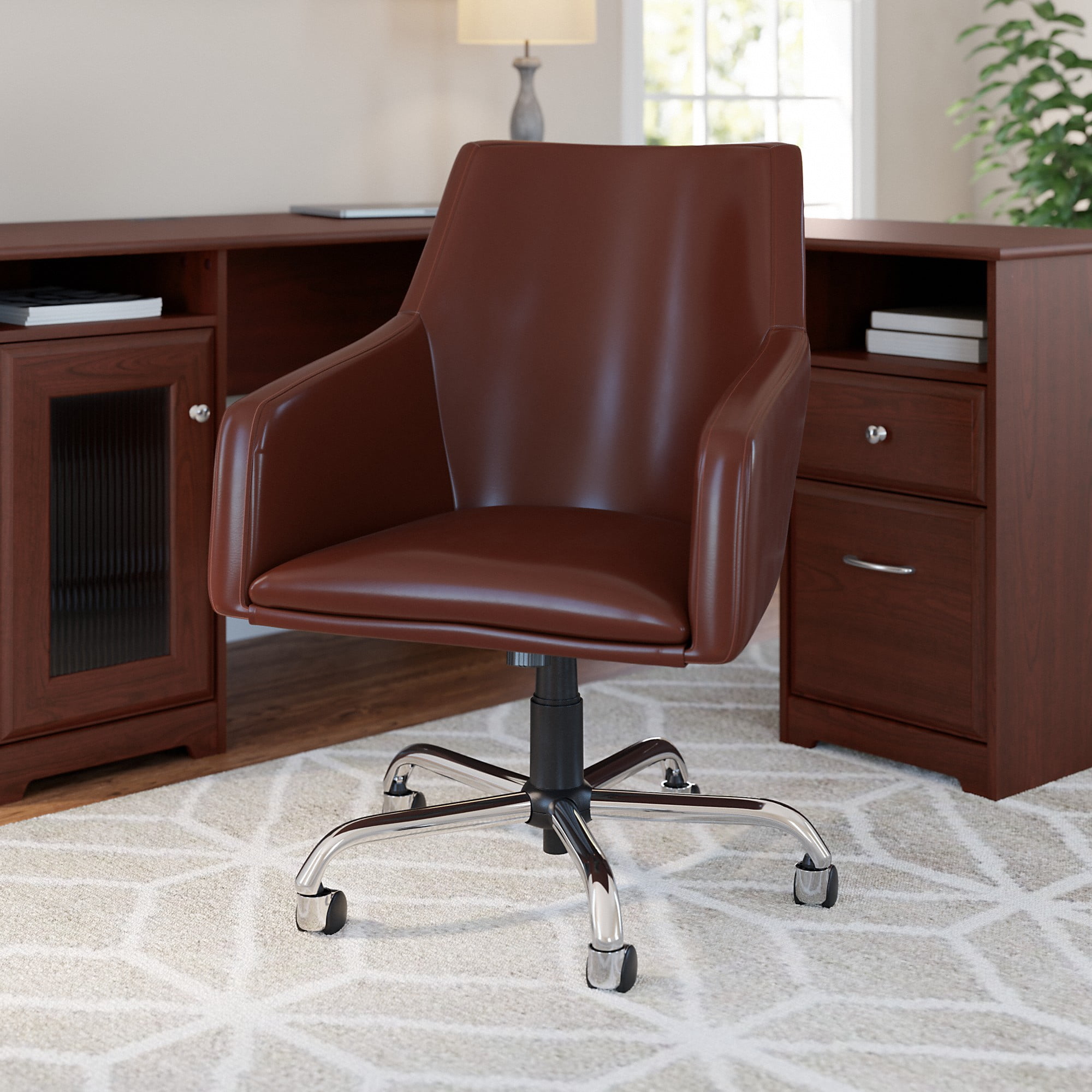 Cabot Modern Mid Back Leather Box Chair in Harvest Cherry Leather ...