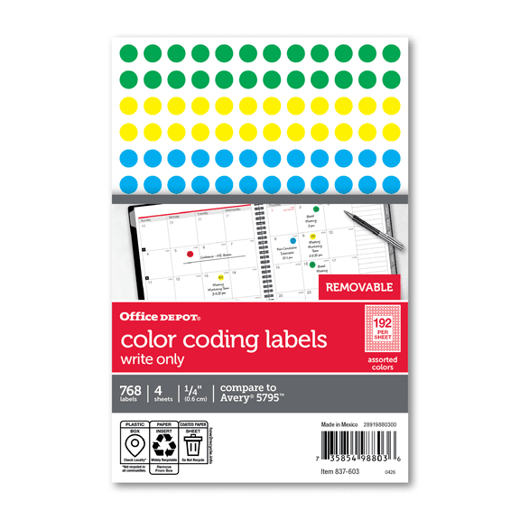 Office Depot Removable Round Color-Coding Labels, 3/4in. Diameter ...