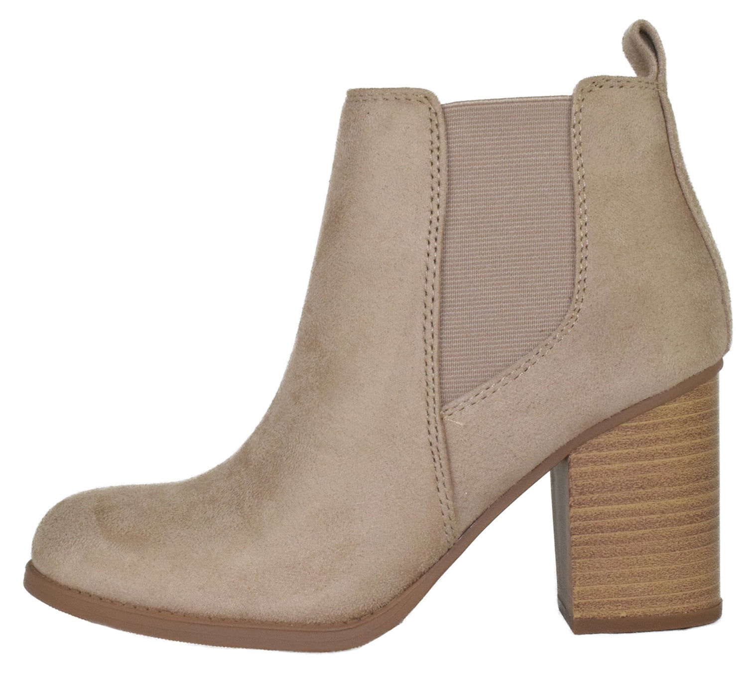 Soda Women Ankle Boots Slip-On Booties Elastic Shaft Pointed Toe Block ...