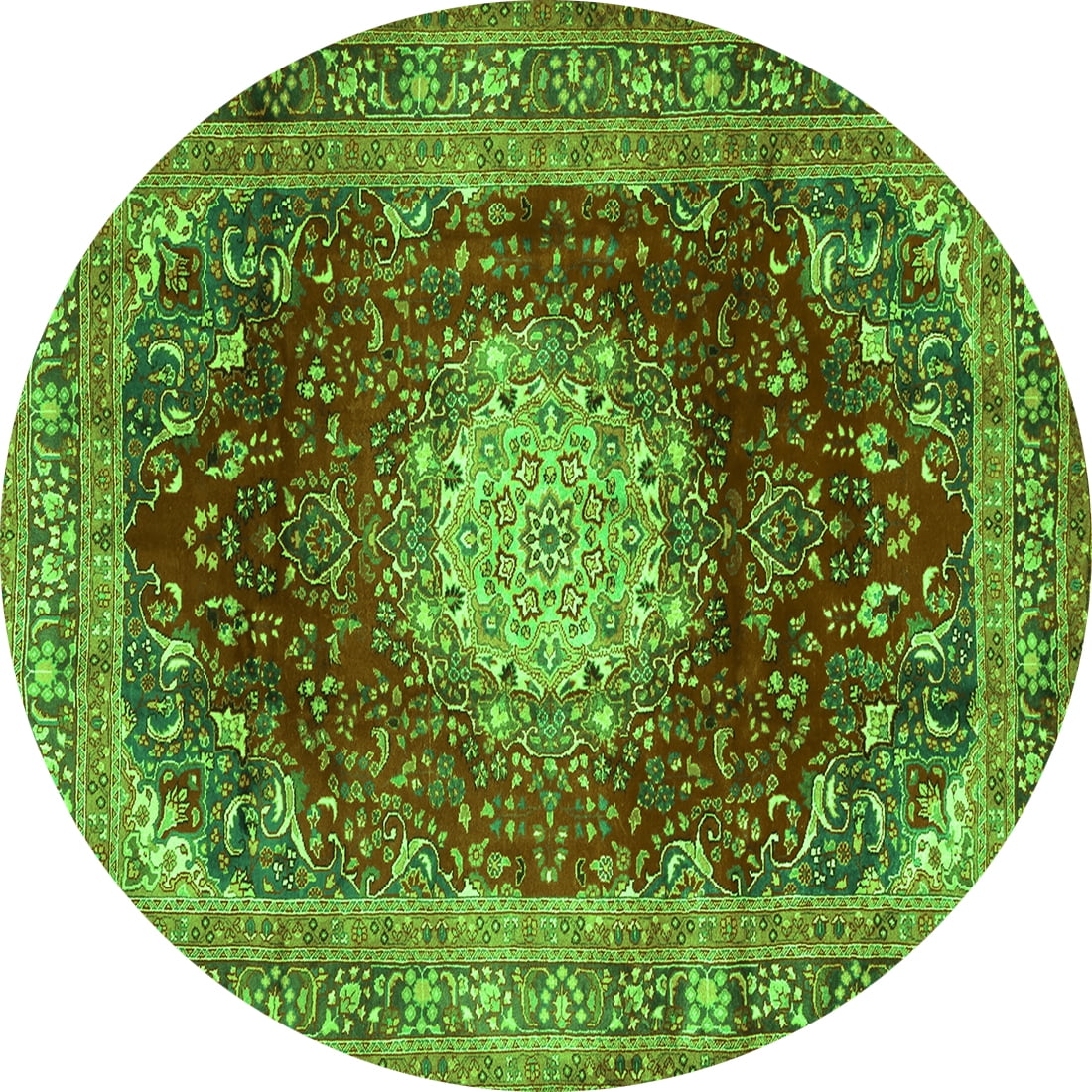 Ahgly Company Indoor Round Medallion Green Traditional Area Rugs, 8 ...