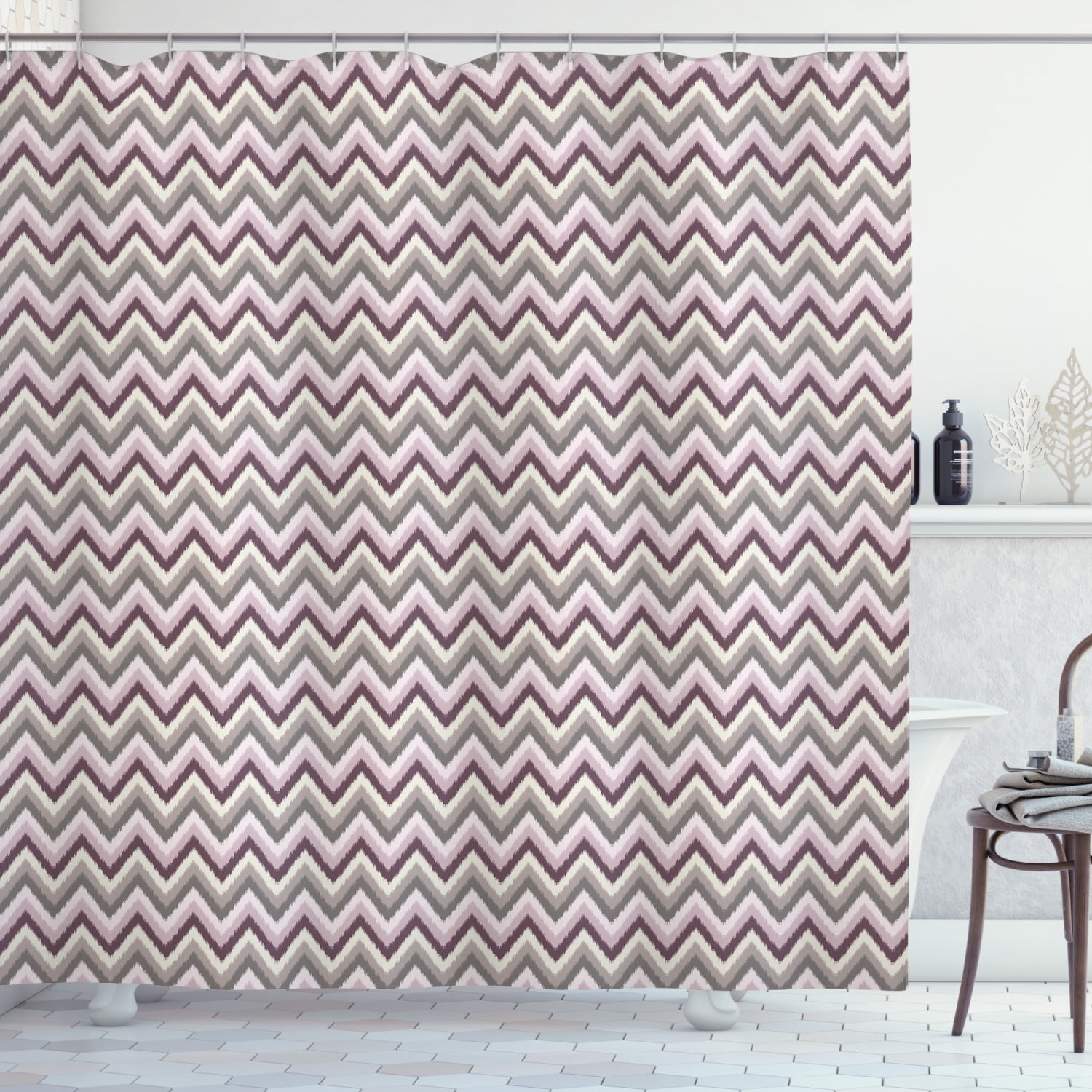 Muted Colors Shower Curtain, Aztec Inspired Pattern of Colorful Waves ...