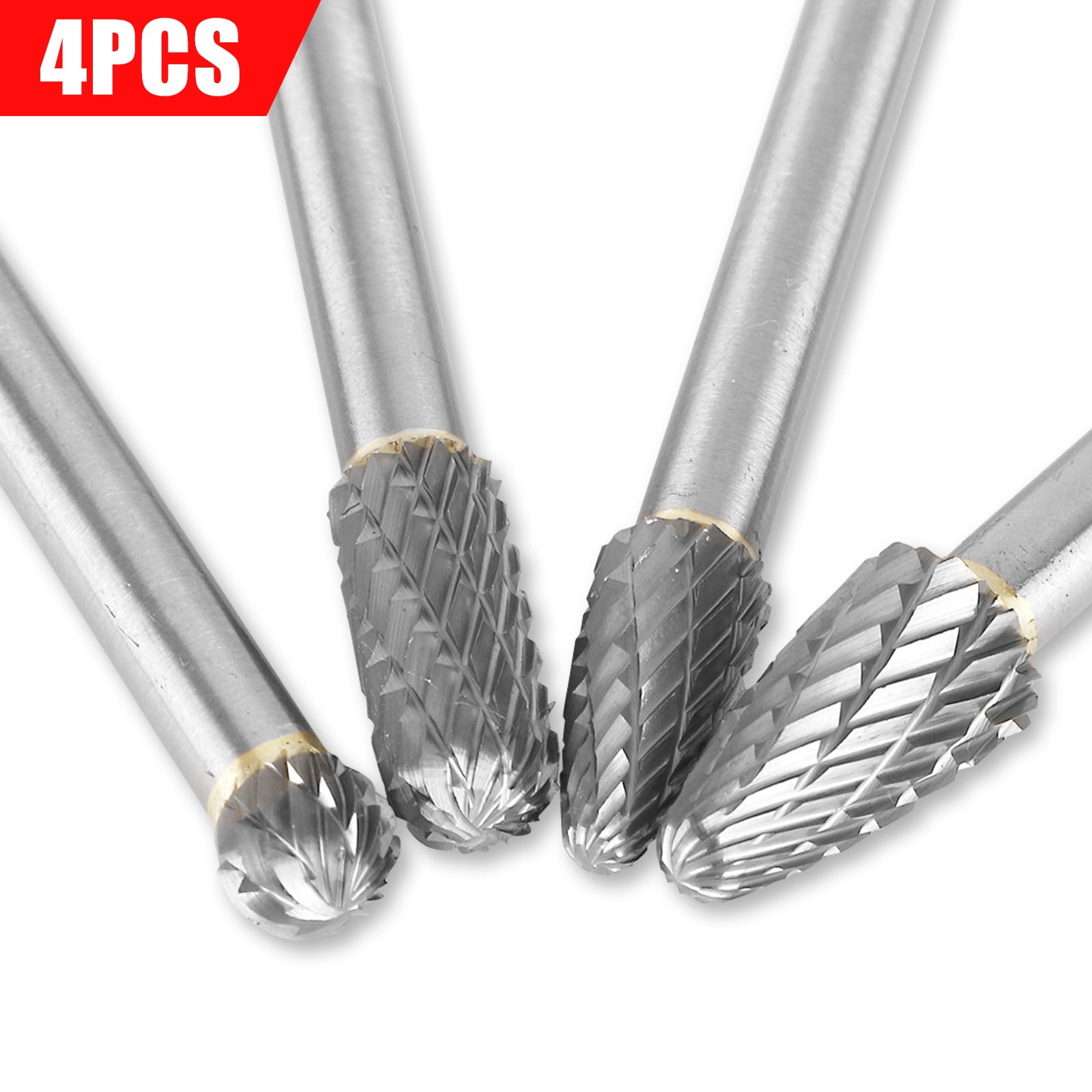 4pc Long Reach Double Cut Carbide Rotary Burr Set 6mm 1 4 Shank