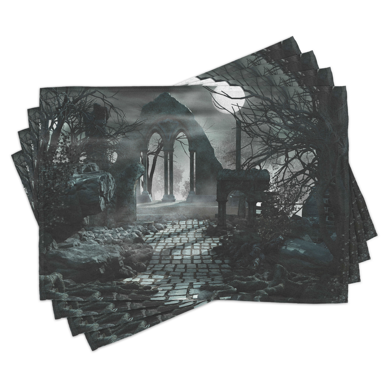 Ambesonne Gothic Place Mats Set of 4, Moon View in Scary Dark, Standard ...