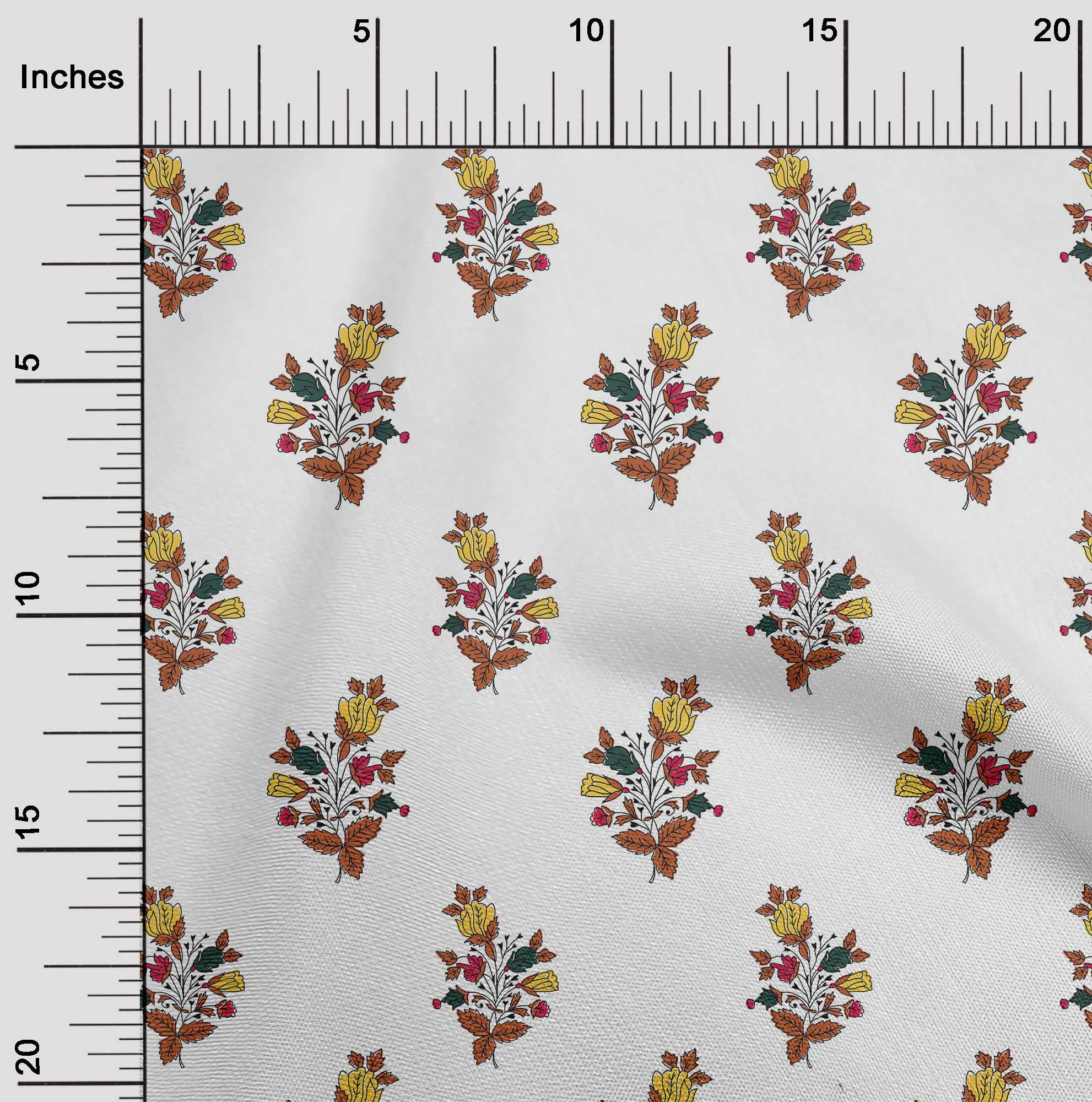 oneOone Viscose Chiffon Fabric Leaves & Floral Block Print Fabric By ...