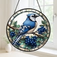 Blue Jay Stained Glass Suncatcher Round Window Hanging, Vibrant Bird ...
