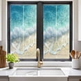 Aqua Blue Beach Window Privacy Film, Coastal Seawaves Sand Shore ...