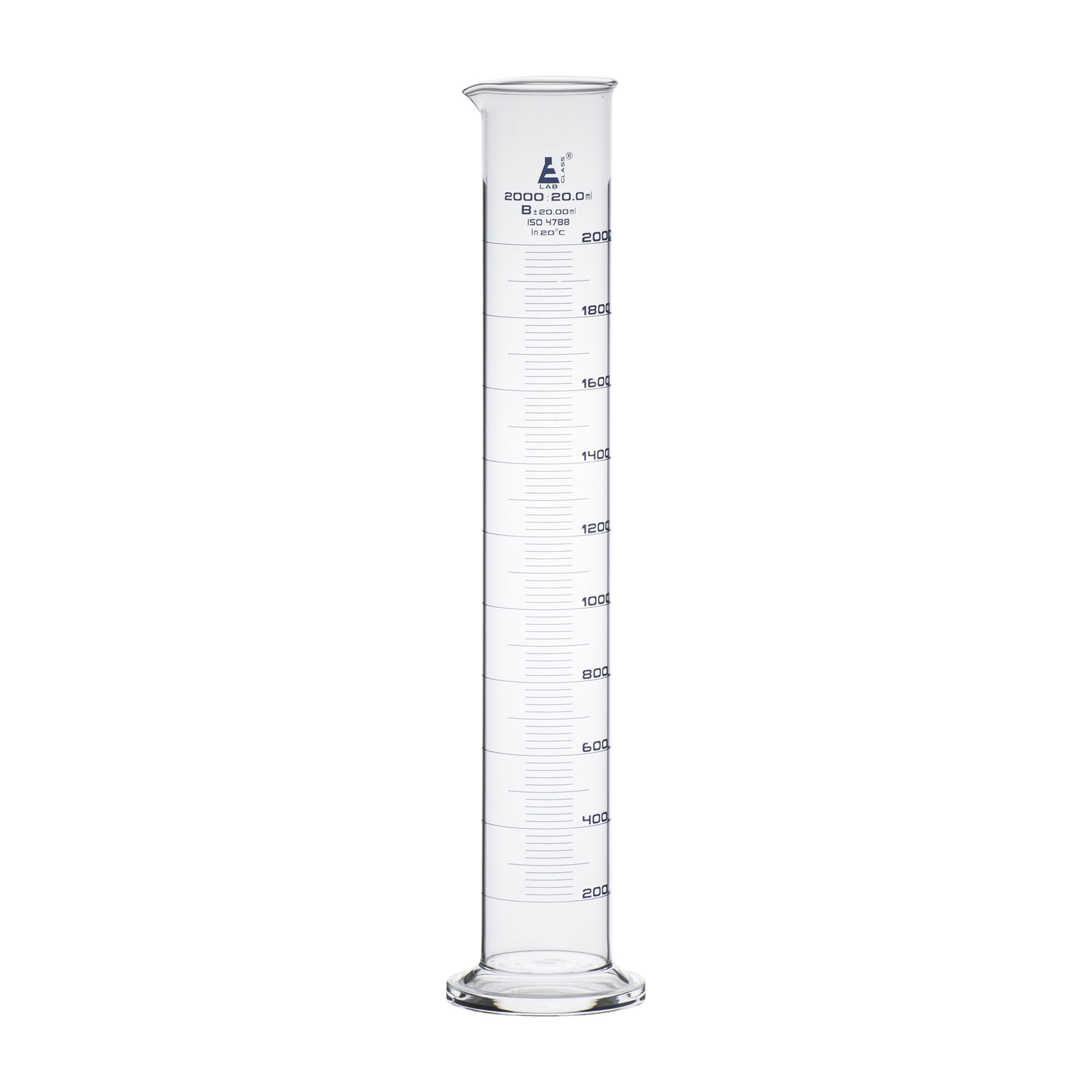 Graduated Cylinder, 2000ml - Class B Tolerance ?20.0ml - Round Base - Blue Graduations ...