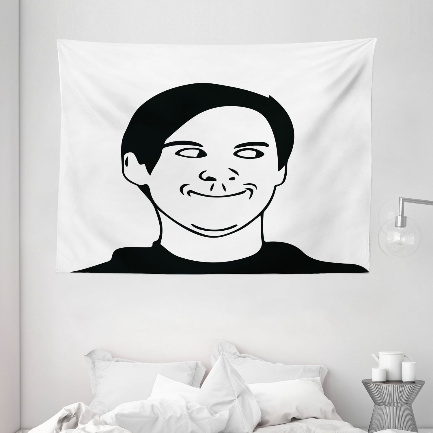 Humor Decor Tapestry, Irritating Troll Face Man with Cynical Expression ...