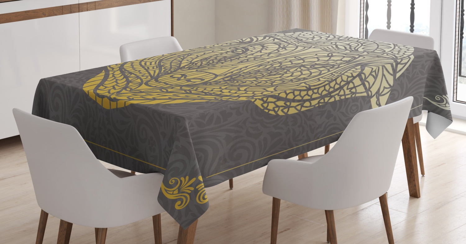 Sheep Tablecloth, Geometric Floral Ornamental Sheep Head Pattern in ...