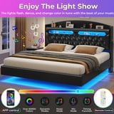 Kicode King Size LED Floating Bed Frame, PU Black, with Storage ...