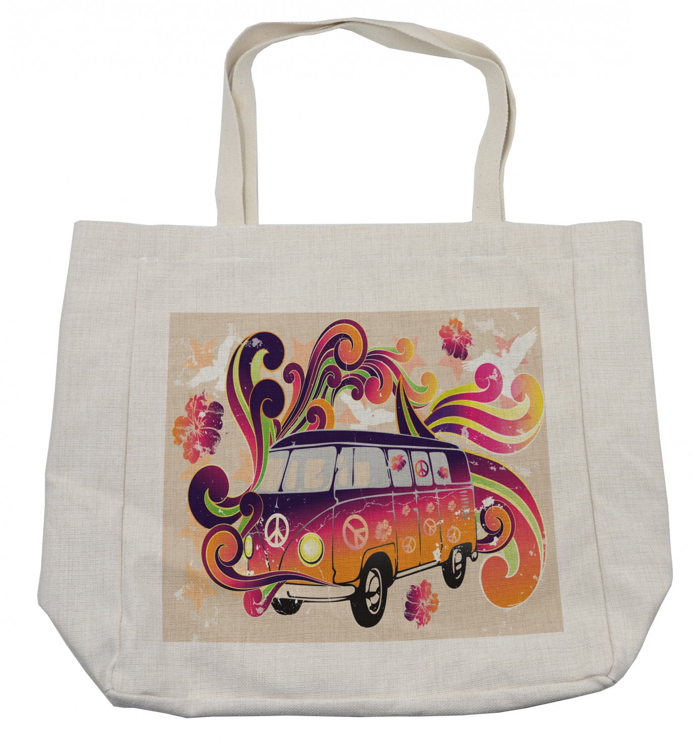 Boho Shopping Bag, Peace Van Funny Minivan Explorer Caravan Paisley ...