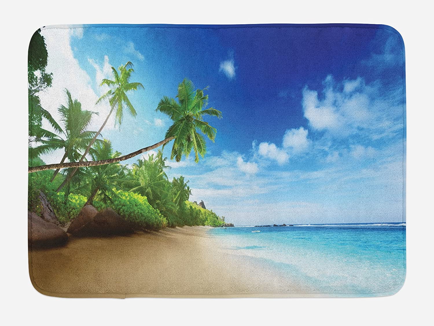 Ocean Bath Mat, Beach Sunset Tranquil Tropical Sea Waves Coconut Palms ...