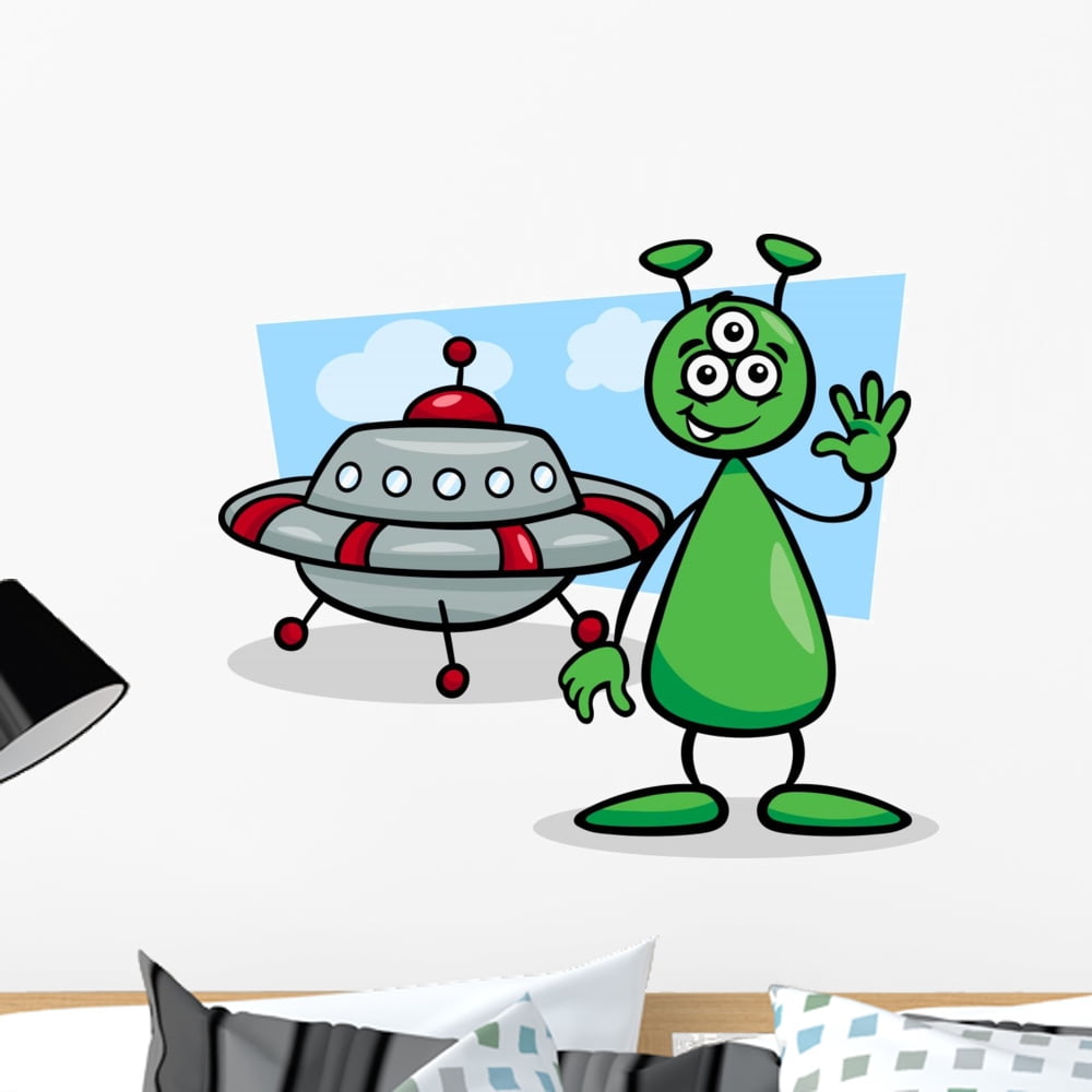 Alien Ufo Cartoon Wall Mural Decal by Wallmonkeys Vinyl Peel and Stick ...