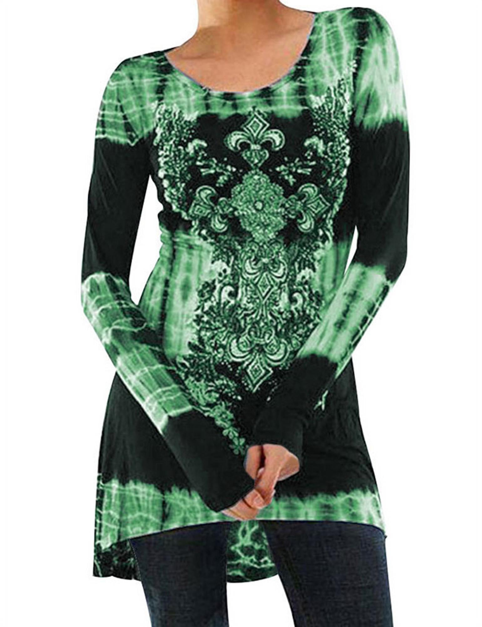 STARVNC Women Long Sleeve Boho Printing Colorblock Splice Tunic Top ...