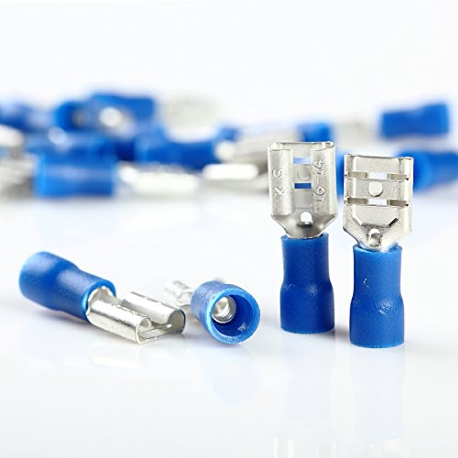 100pcs Vinyl Female Wire Terminal Blue 16-14 Ga AWG Quick Disconnect ...