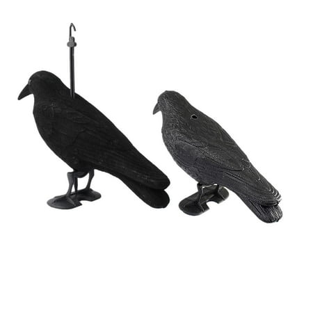 2x Vivid Flocked Hard Black Crow Hunting Decoy Raven Halloween Prop ...