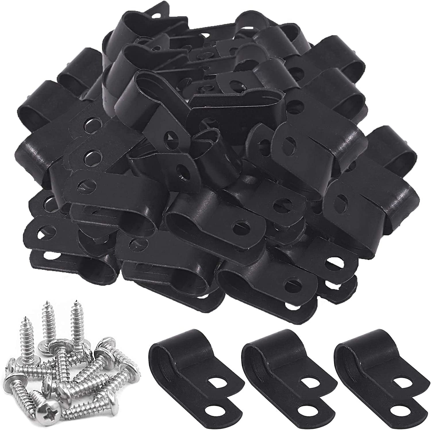 120 Pieces 5/16 inch Black Nylon Cable Clamps with Stainless Steel ...