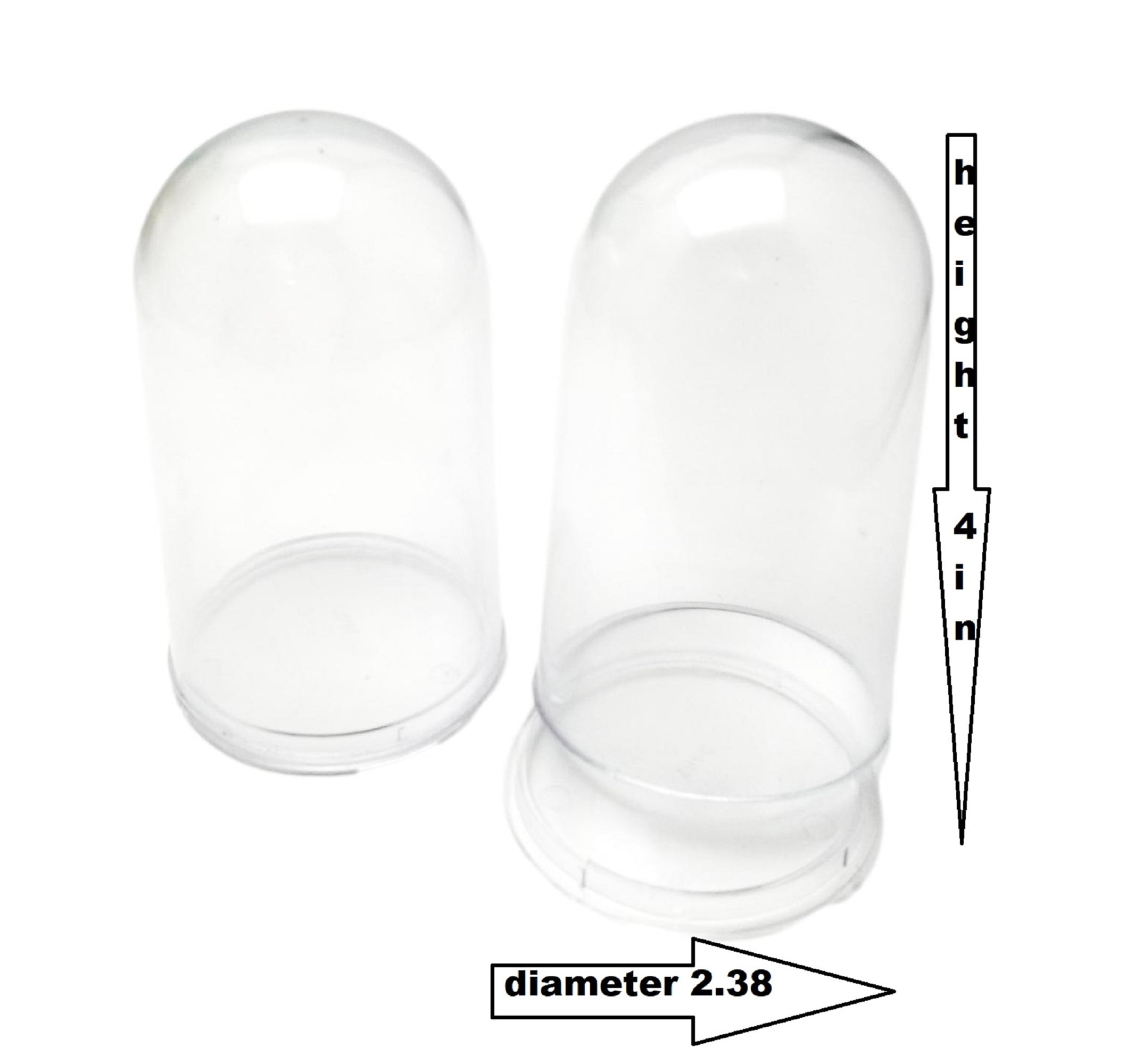 12 Clear Plastic Domes with snap in Bottom 4 inches Tall 2-3/8 Diameter ...