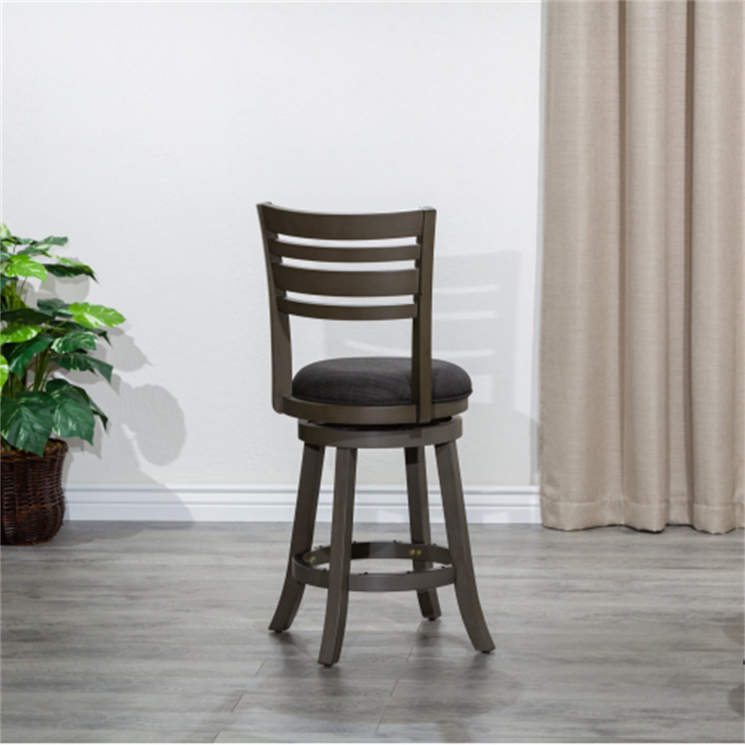 Wood Swivel Stool with Round Seat, High Backrest Counter Height Bar ...