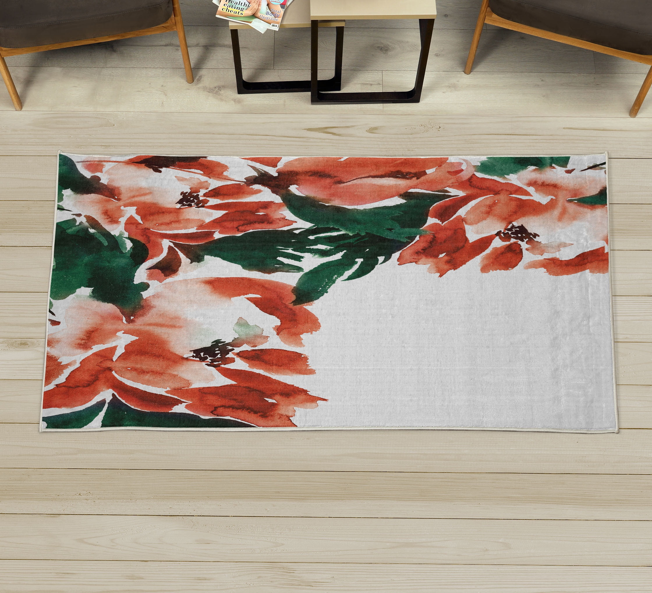 Floral Decorative Rug, Flowers in Watercolor Style Effect Illustration ...
