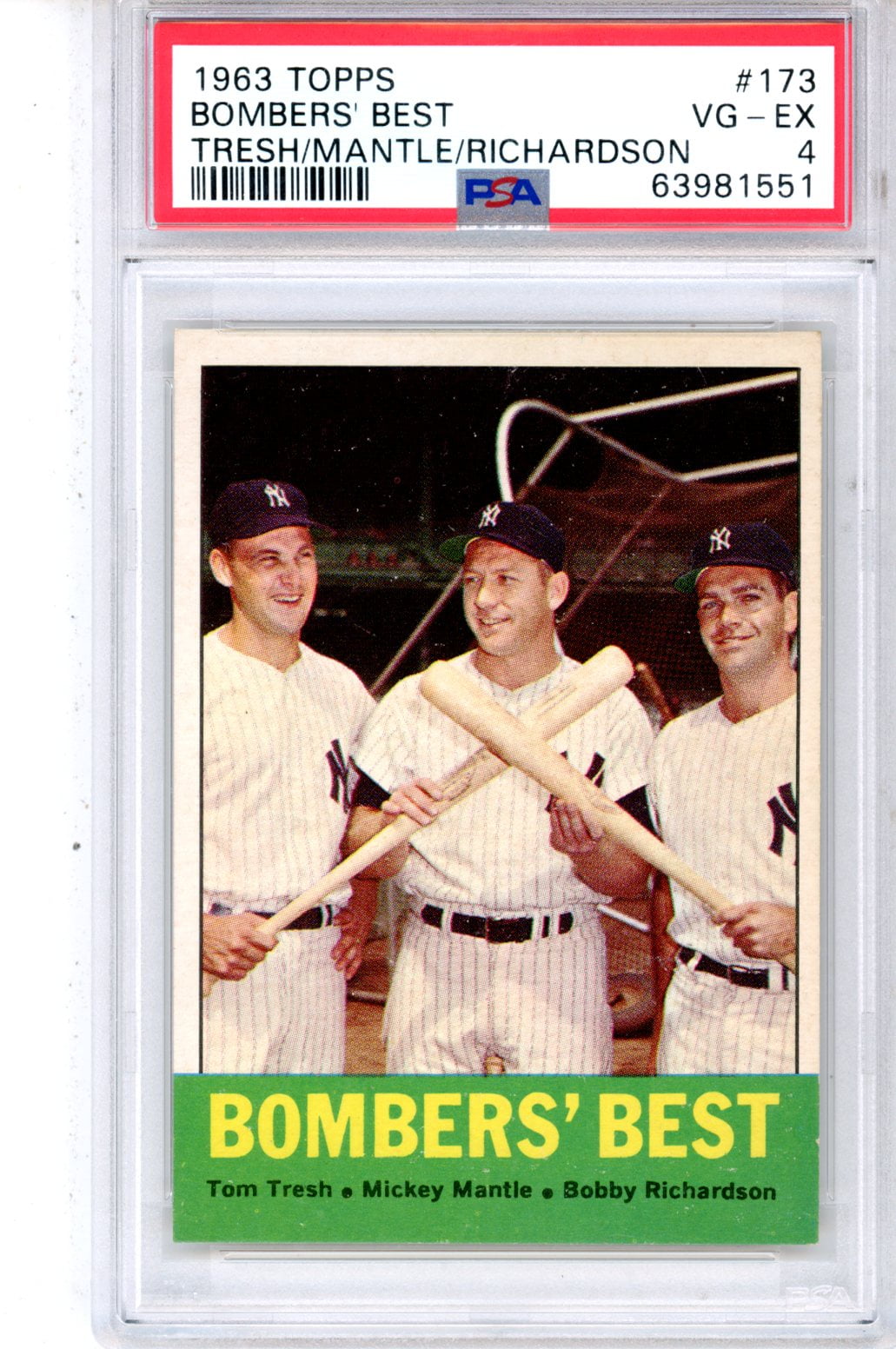 1963 ToppsBombers' Best Mickey Mantle Tresh Richardson PSA 4 New York ...