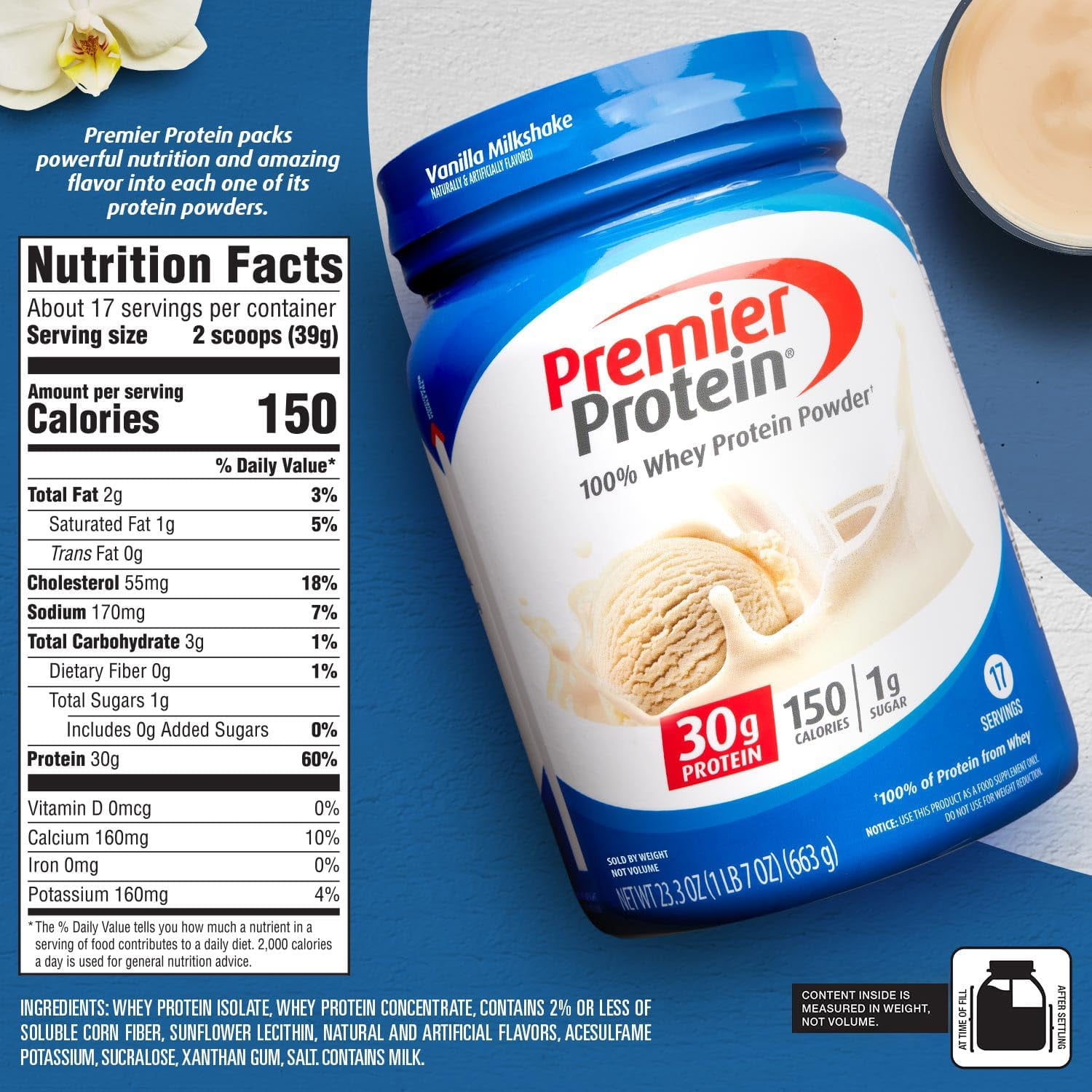 Premier Protein 100% Whey Protein Powder, Vanilla Milkshake, 30g ...
