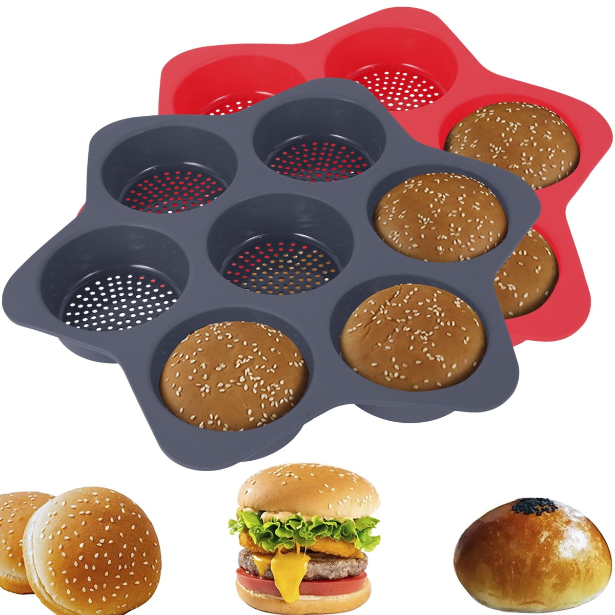 Lieonvis 2 Pcs Hamburger Bun Pan,Silicone Hamburger Bun Mold 7 cavity ...
