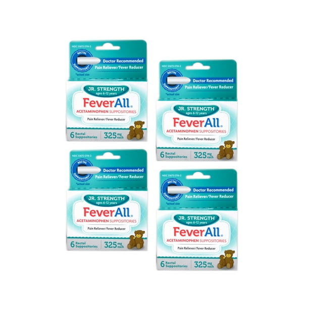 4 Pack Feverall Acetaminophen Suppositories JR Strength 325mg 6 Count ...
