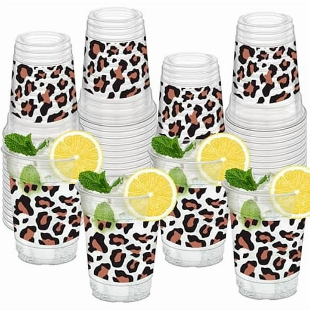 wonima02 50Pcs Leopard Print Cups, 12 oz Clear Disposable Party Cups ...
