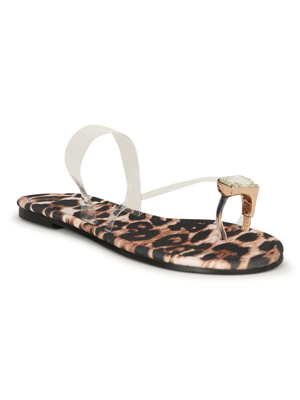 Liliana Diamante Toe Ring Clear Strap Flat Sandal 20130 - Walmart.com
