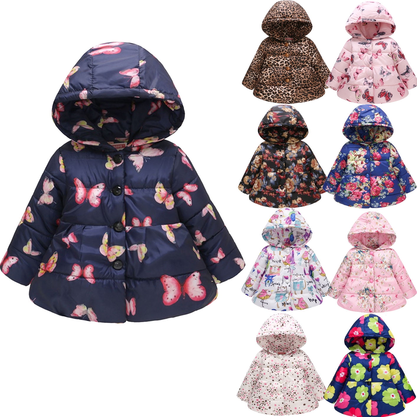 0-4T Toddler Baby Girl's Fleece Lined Quilted Winter Coat Hooded Puffer ...
