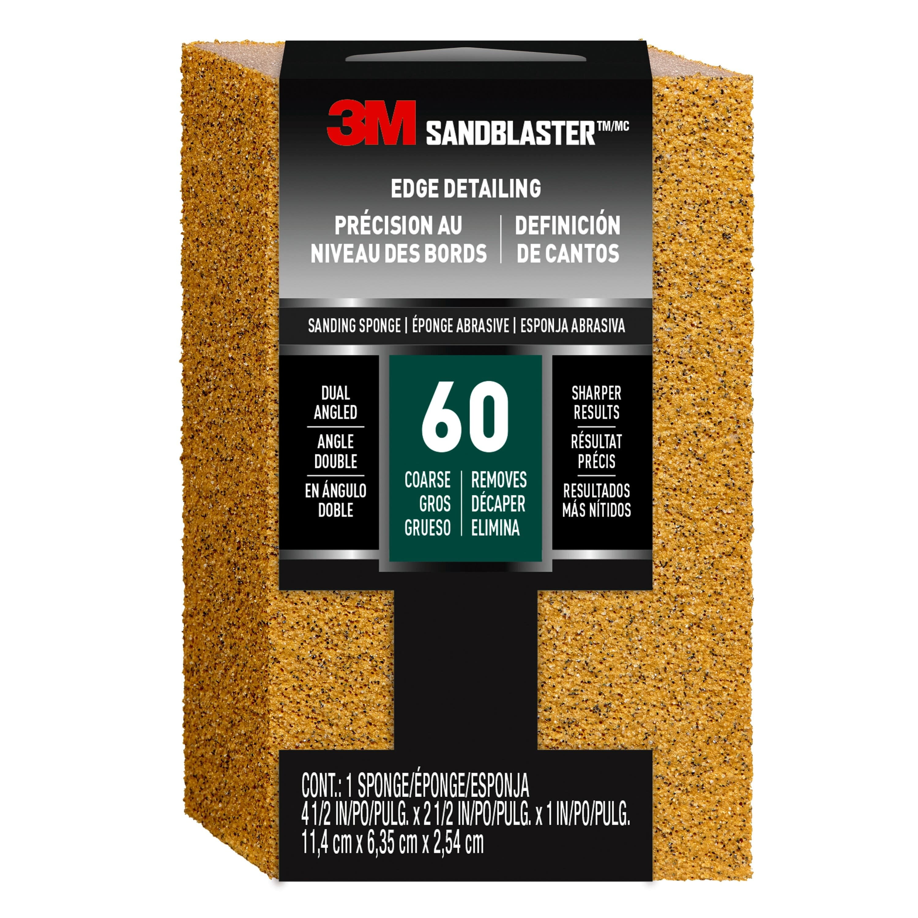 3M Sandblaster Paint Stripping Dual Angle Sanding Sponge, Gold, 60 Grit