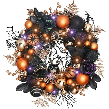 Valery Madelyn 24 Inch Pre-Lit Happy Halloween Wreath with Crow ...