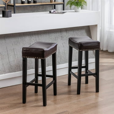 Costway Set of 2 25'' Kitchen Breakfast Chairs Nailhead Bar Stools Gray ...