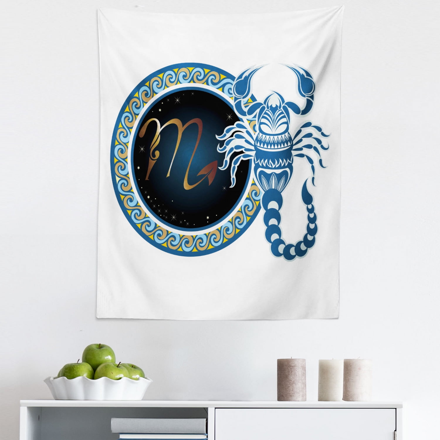 Zodiac Scorpio Tapestry, Circle Shapes with Waves Pattern and an ...