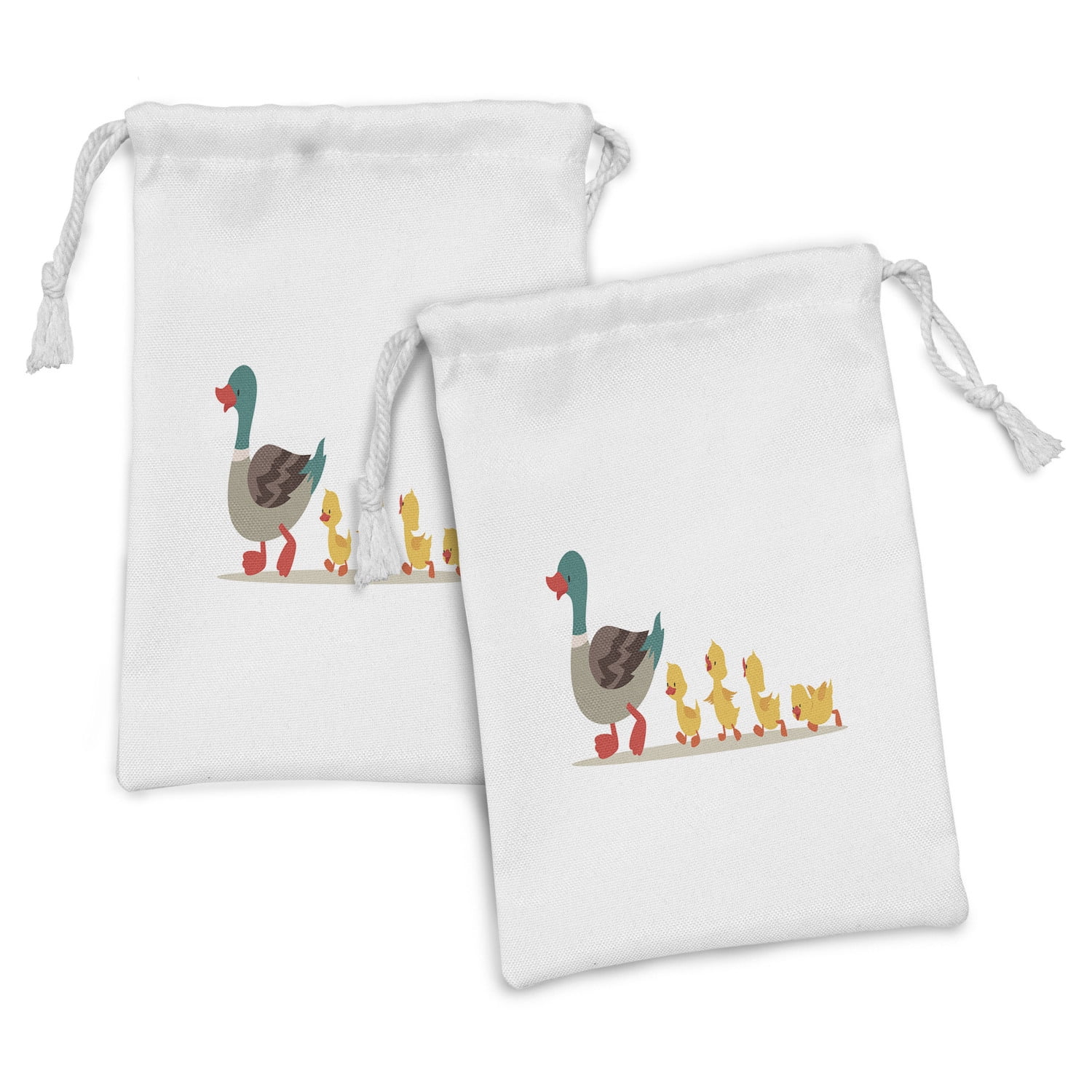 Yellow Bird Fabric Pouch Set of 2, Cartoon Animal Design of Mother Duck ...