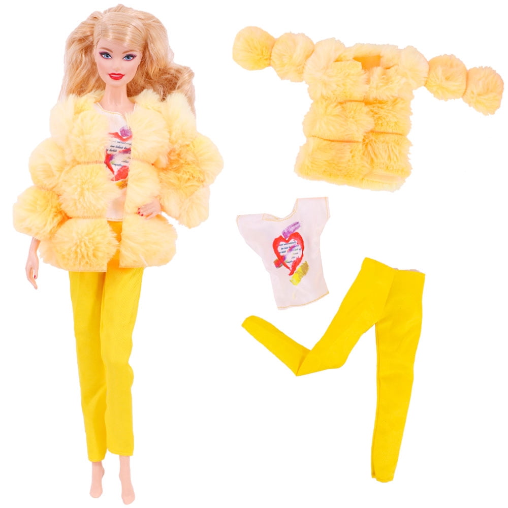 Barbies Doll Clothes 2PcsPlush Coat Jacket+ Dress Skirt/ Pants Clothing ...