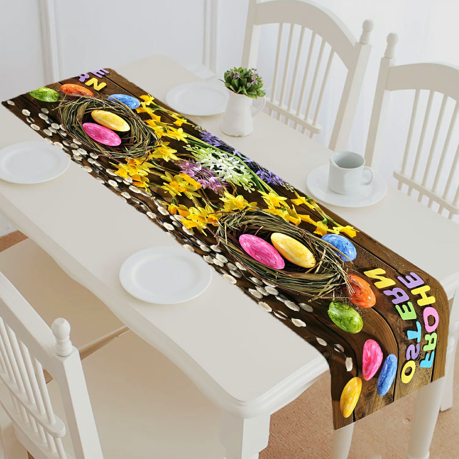 ABPHQTO Happy Easter Lettering Old Weathered Wooden Board Table Runner ...