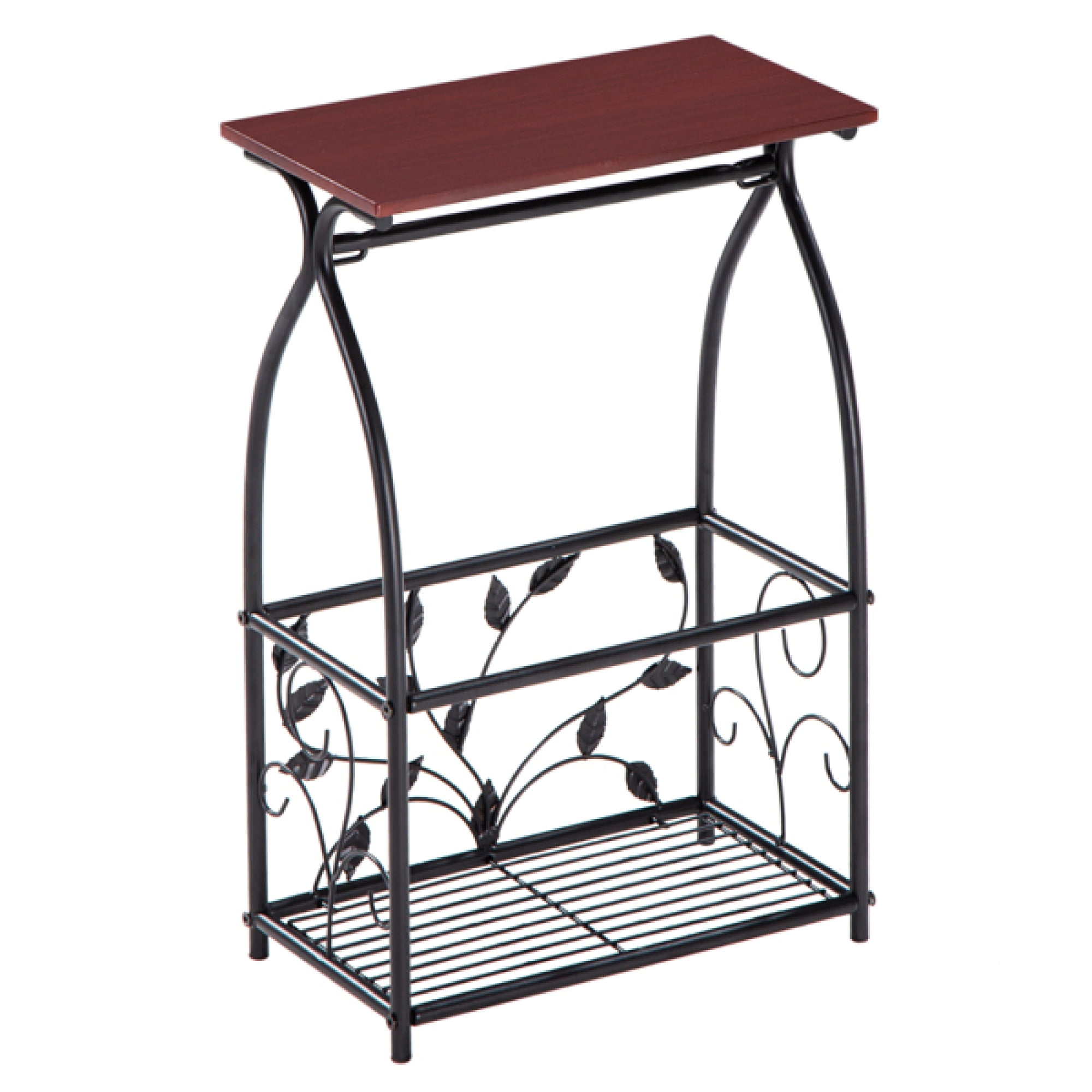 Scroll Leaves Iron and Wood Magazine Holder Side Table, Matte Black ...