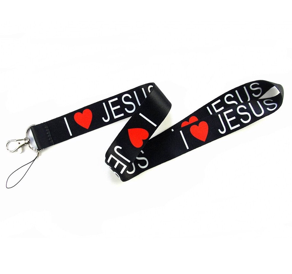 Anime Source I Love Jesus Heart Black Christian Lanyard Keychain ID ...