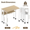 31.5 Oak Folding Desk With Storage Shelf, Rolling Portable Computer ...