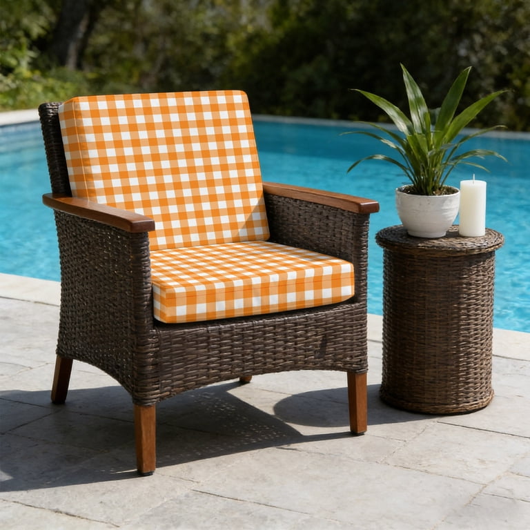 Orange White Buffalo Checker Outdoor Seat Cushion Covers Set of 2 ...