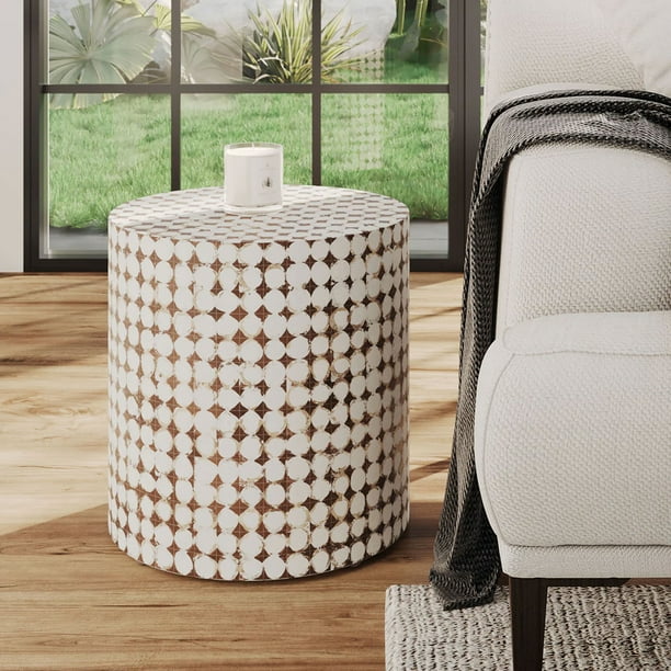 Juliette Round White Handmade Coconut Shell Accent Table by East at ...