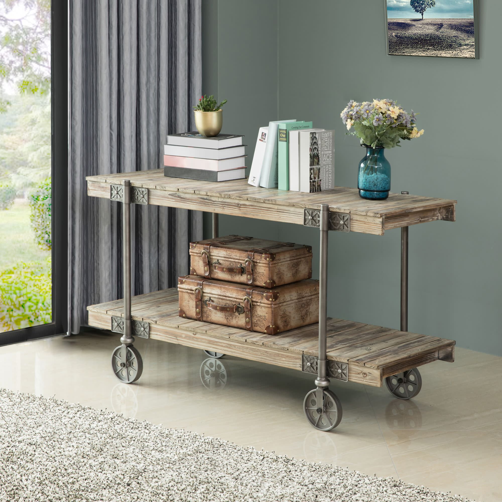 FirsTime & Co. Natural Oxford Factory Cart Console Table, Farmhouse ...
