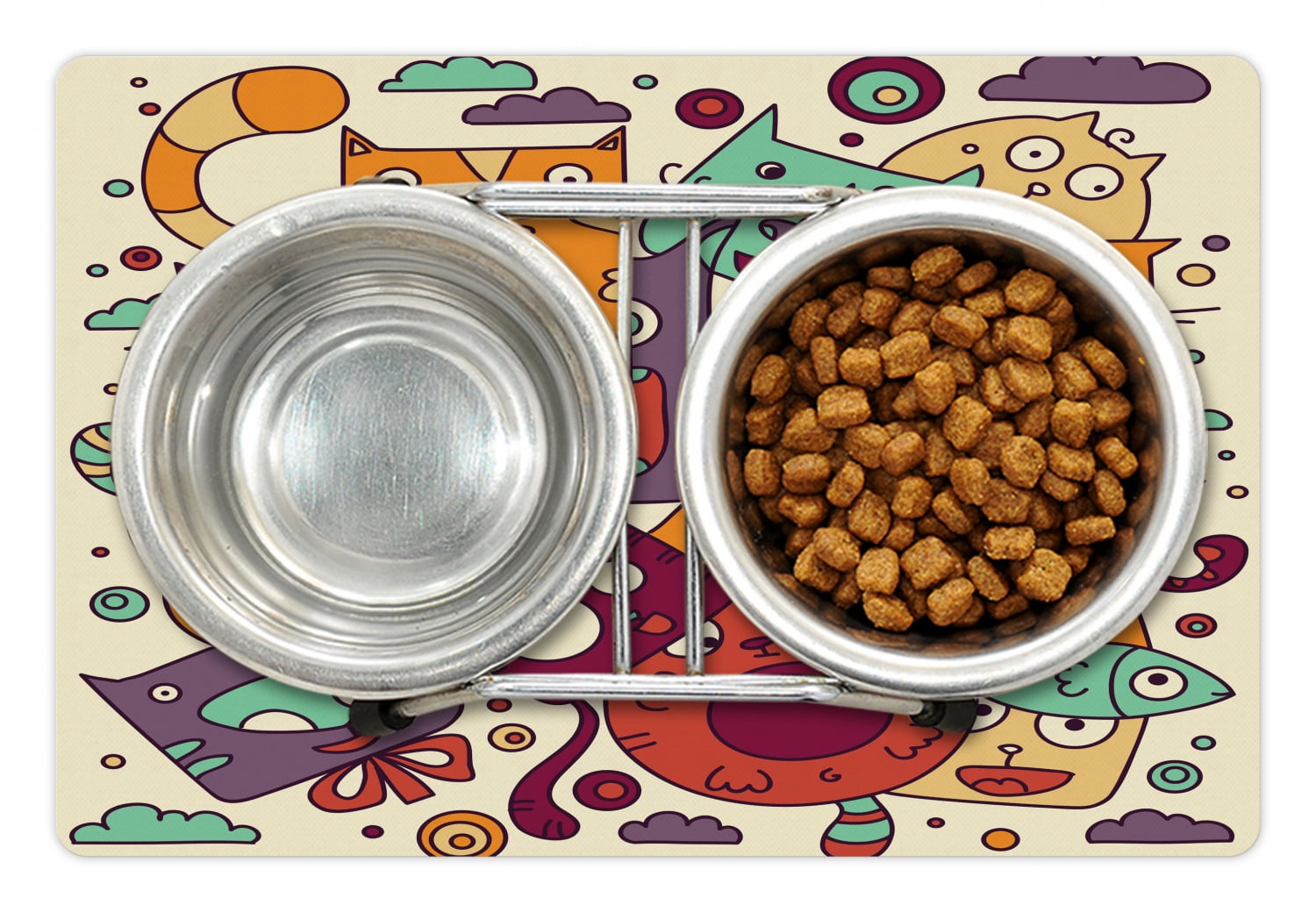 Urban Graffiti Pet Mat for Food and Water, Humorous Doodle of Square ...