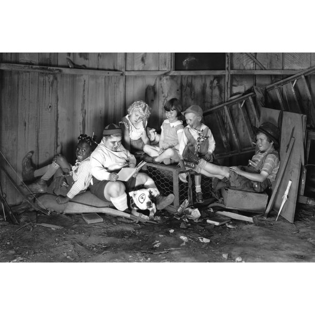 Our Gang kids sitting in shack with dog reading 24x36 Poster - Walmart ...